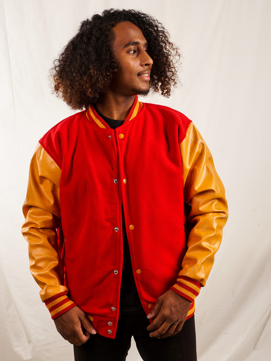 Custom Embroidered Varsity Jacket in Red and Gold 122