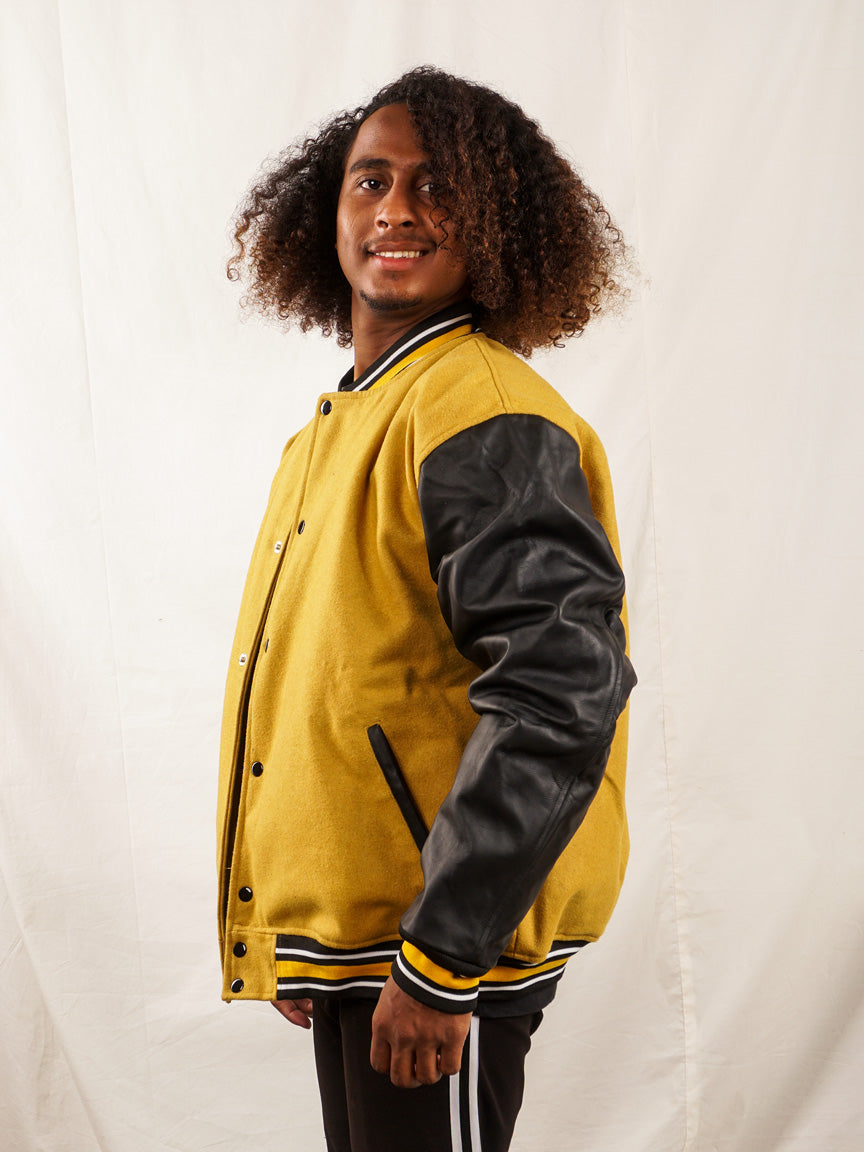 Custom Embroidered Varsity Jacket in Yellow and Black